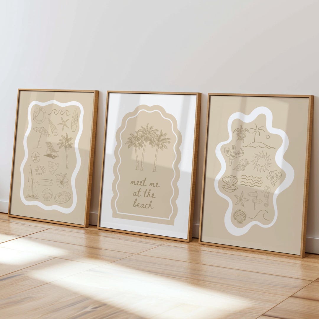 Beige Surf Poster Set of 3 Coastal Printable Trendy Beachy Wall Art ...