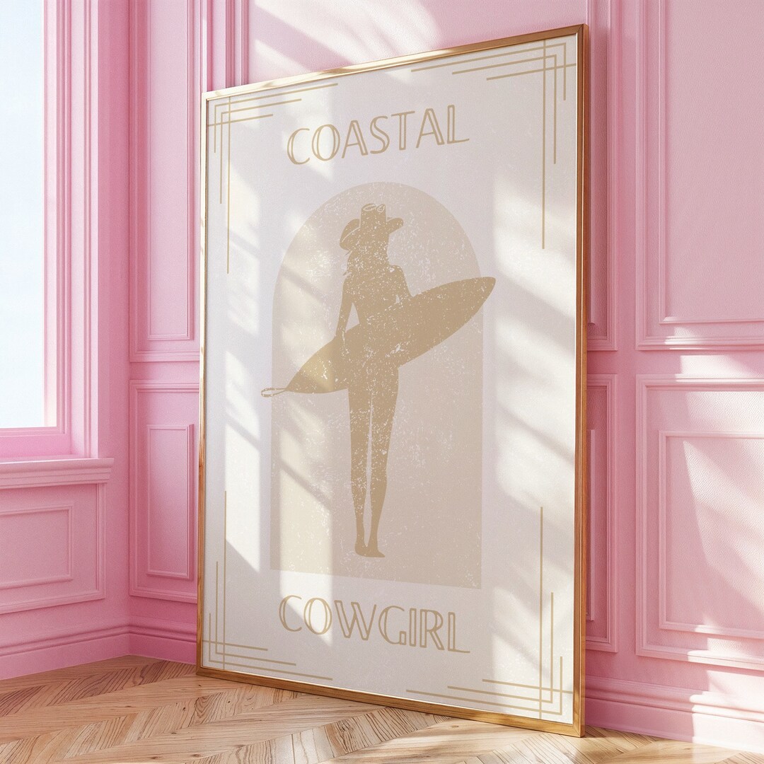 Coastal Cowgirl Surf Poster Beachy Wall Art Cowboy Boots Print ...