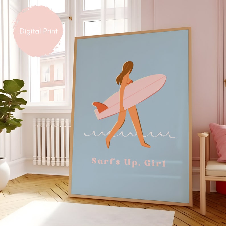 Surfboard Wall Art Surf's up Poster Coconut Girl Coastal Cowgirl Beachy ...