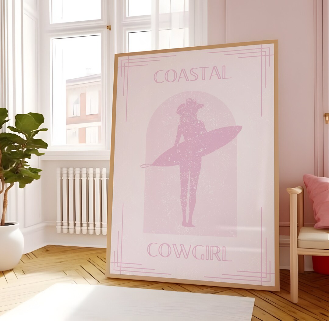 Coastal Cowgirl Wall Art Pink Surfboard Digital Print Surfer Decor ...
