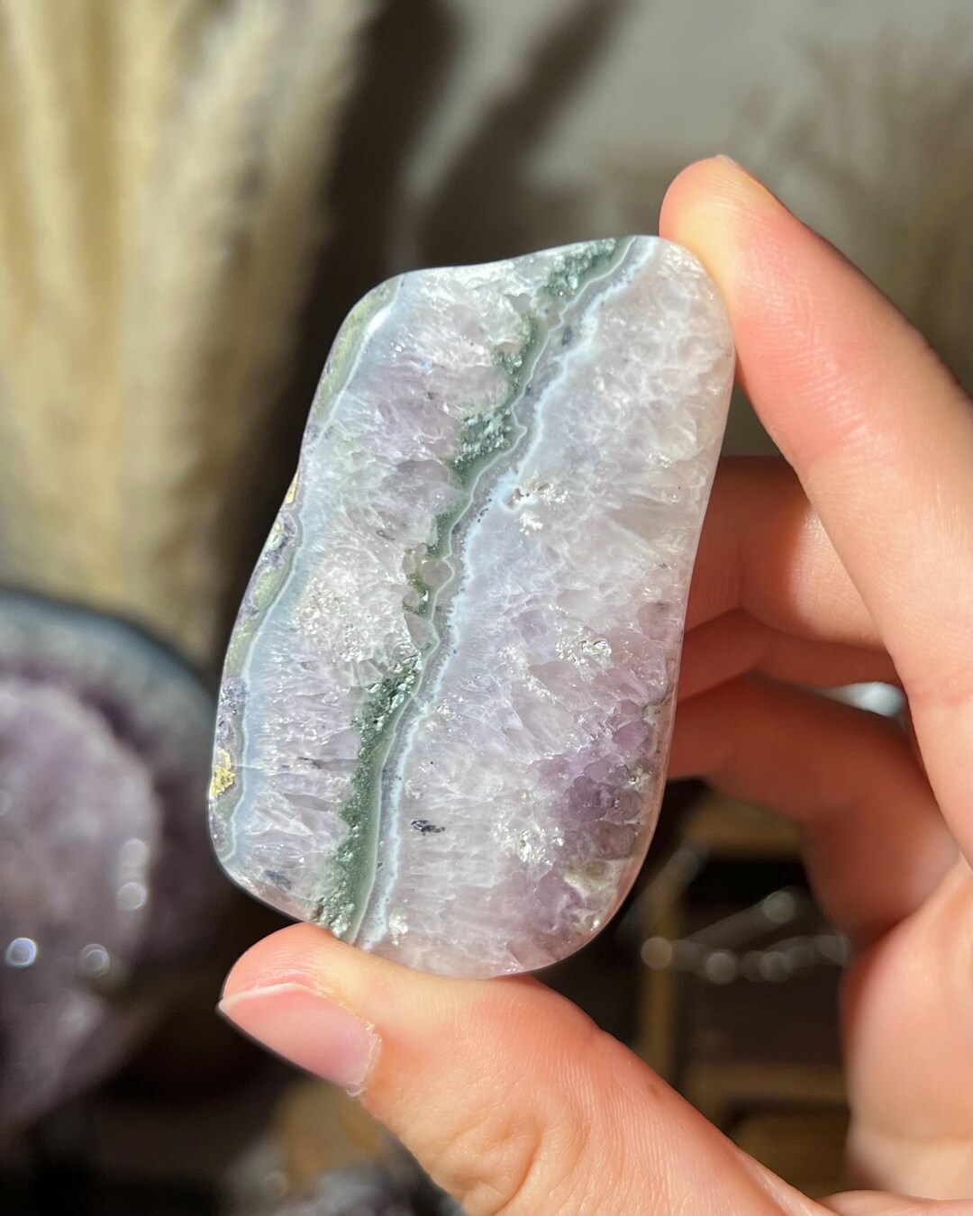 Sow Belly Agate Slab – Rare Lavender Agate With Quartz & Green ...