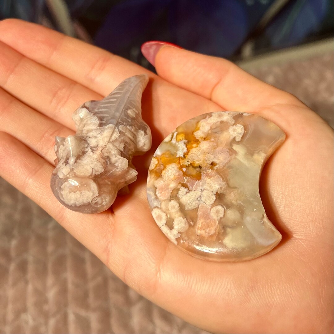 Flower Agate Axolotl Salamander Animal & Moon Crystal Carving Set - Etsy
