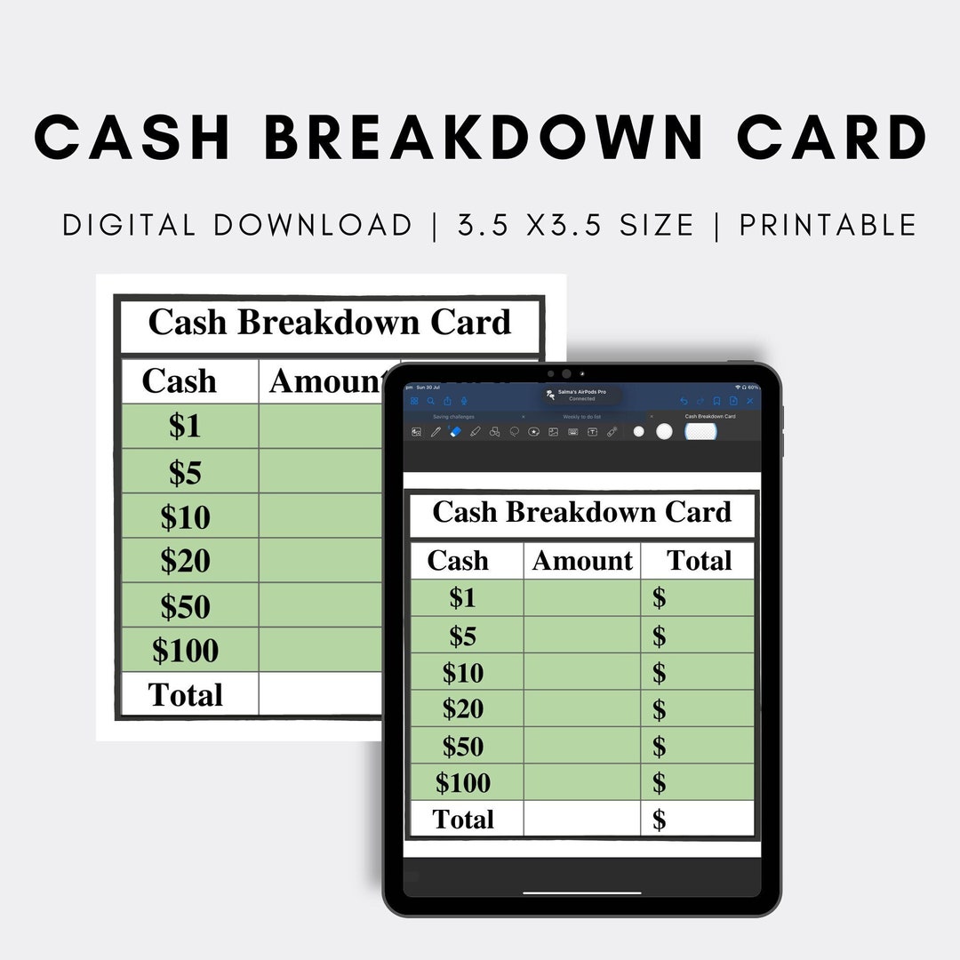 Digital Bank Teller Slip Cash Breakdown Card Cash Withdraw Breakdown ...