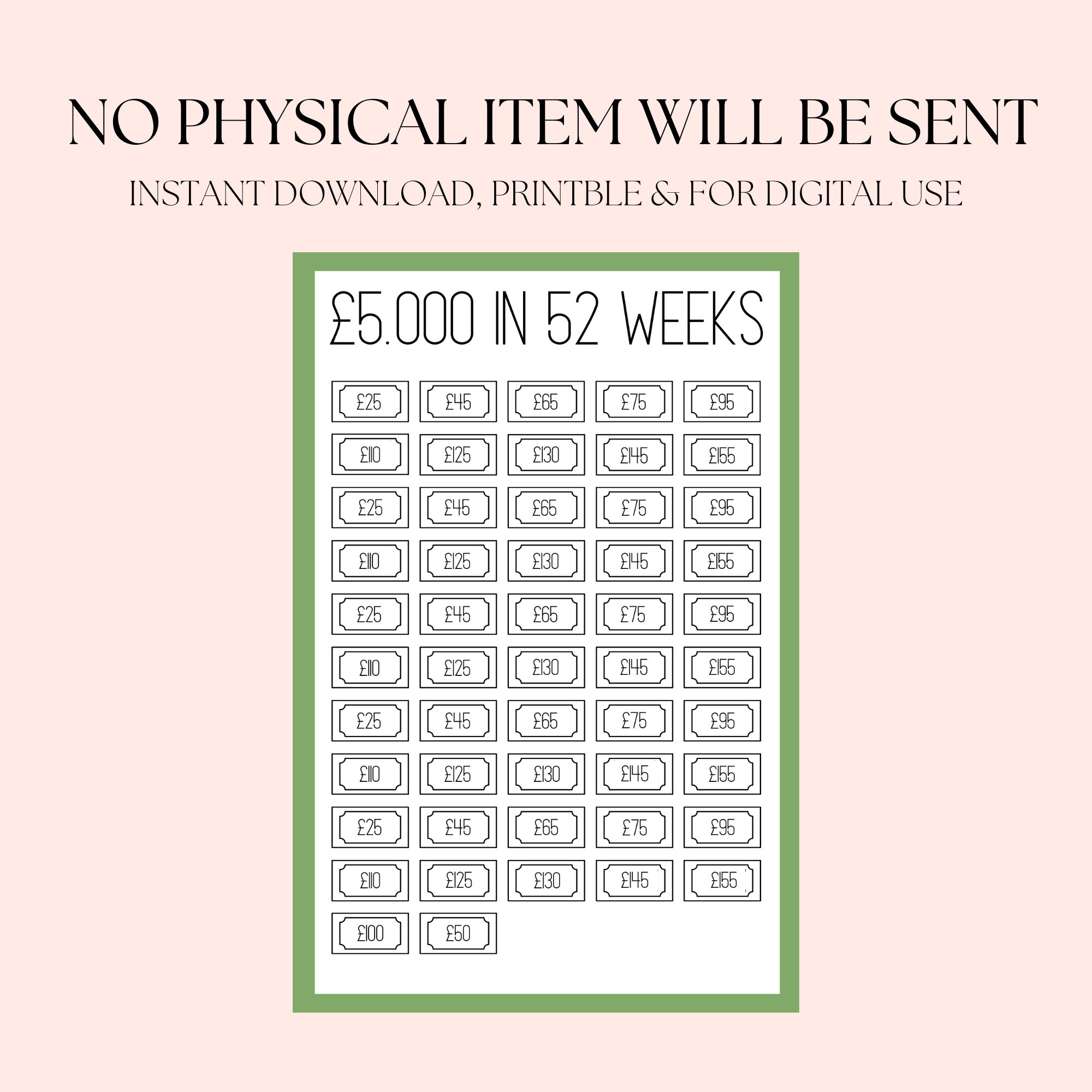 5000 in 52 Weeks Saving Challenge Printable Saving Challenge Digital ...