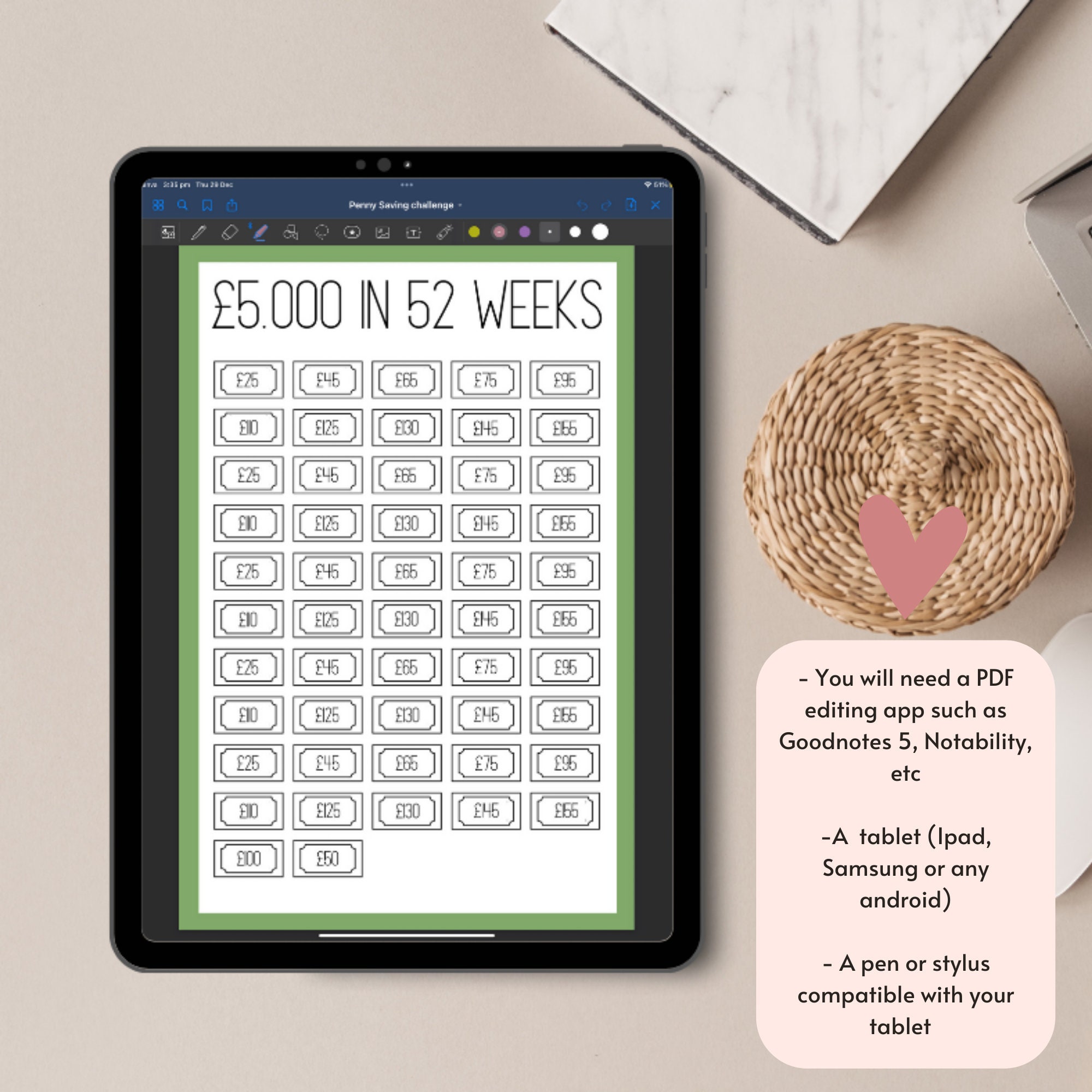 5000 in 52 Weeks Saving Challenge Printable Saving Challenge Digital Savings Money Tracker in ...