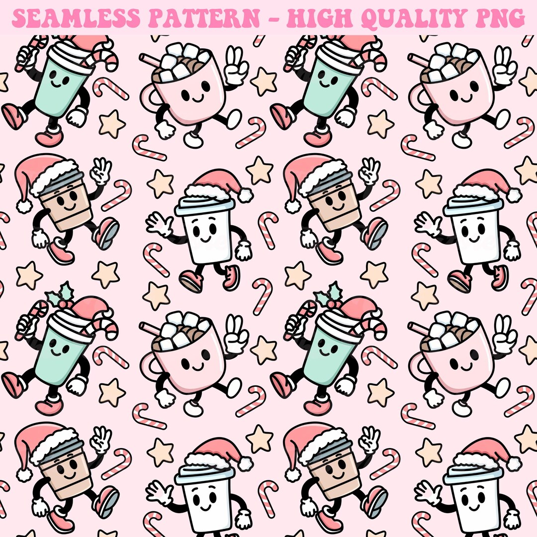 Retro Christmas Coffee Seamless Pattern, Christmas Seamless Pattern ...