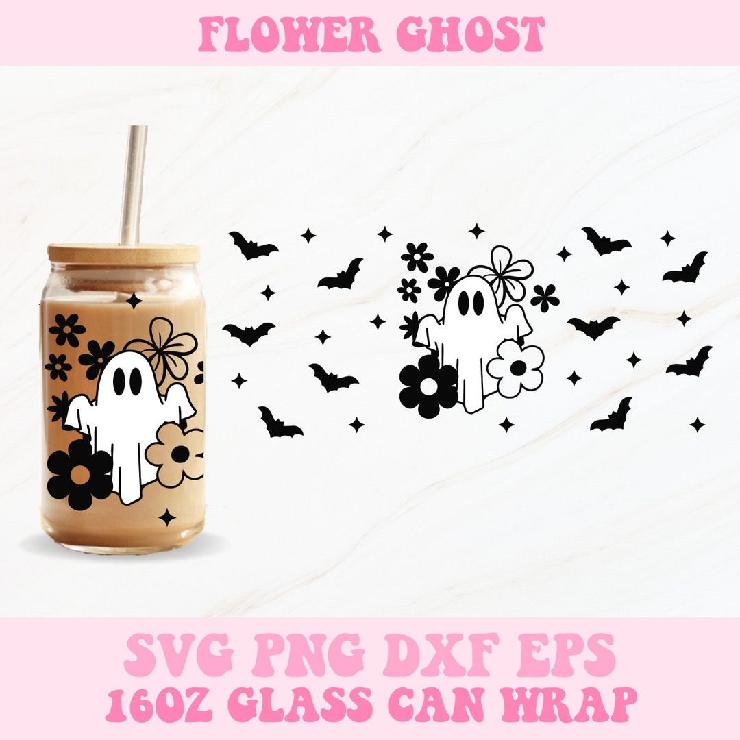 Flower Ghost Glass Can Wrap Svg, Ghost Libbey Wrap Svg, Libbey Glass ...