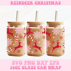 Reindeer Svg, 16oz Glass Can Wrap Svg, Christmas Glass Can Svg, Libbey ...