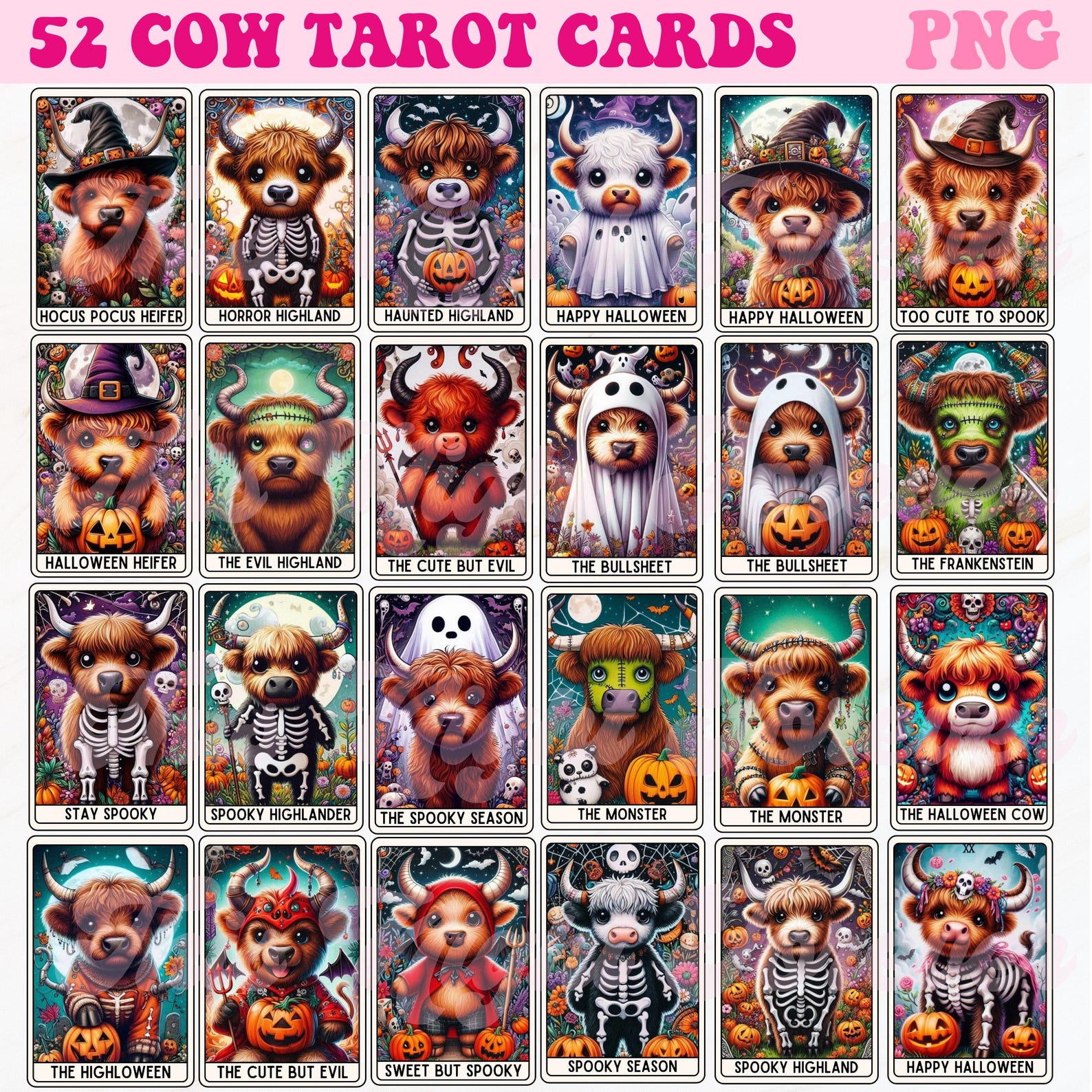 Halloween Cow Tarot Cards: 52 Card Deck (PNG) - Etsy