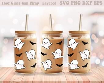 Flower Ghost Glass Can Wrap Svg, Ghost Libbey Wrap Svg, Libbey Glass ...