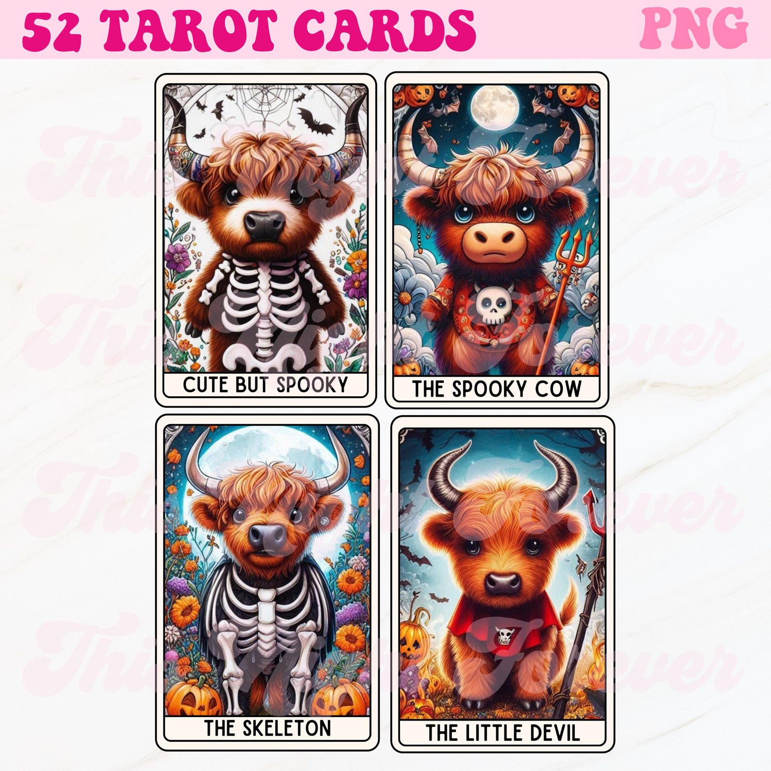 Halloween Cow Tarot Cards: 52 Card Deck (PNG) - Etsy