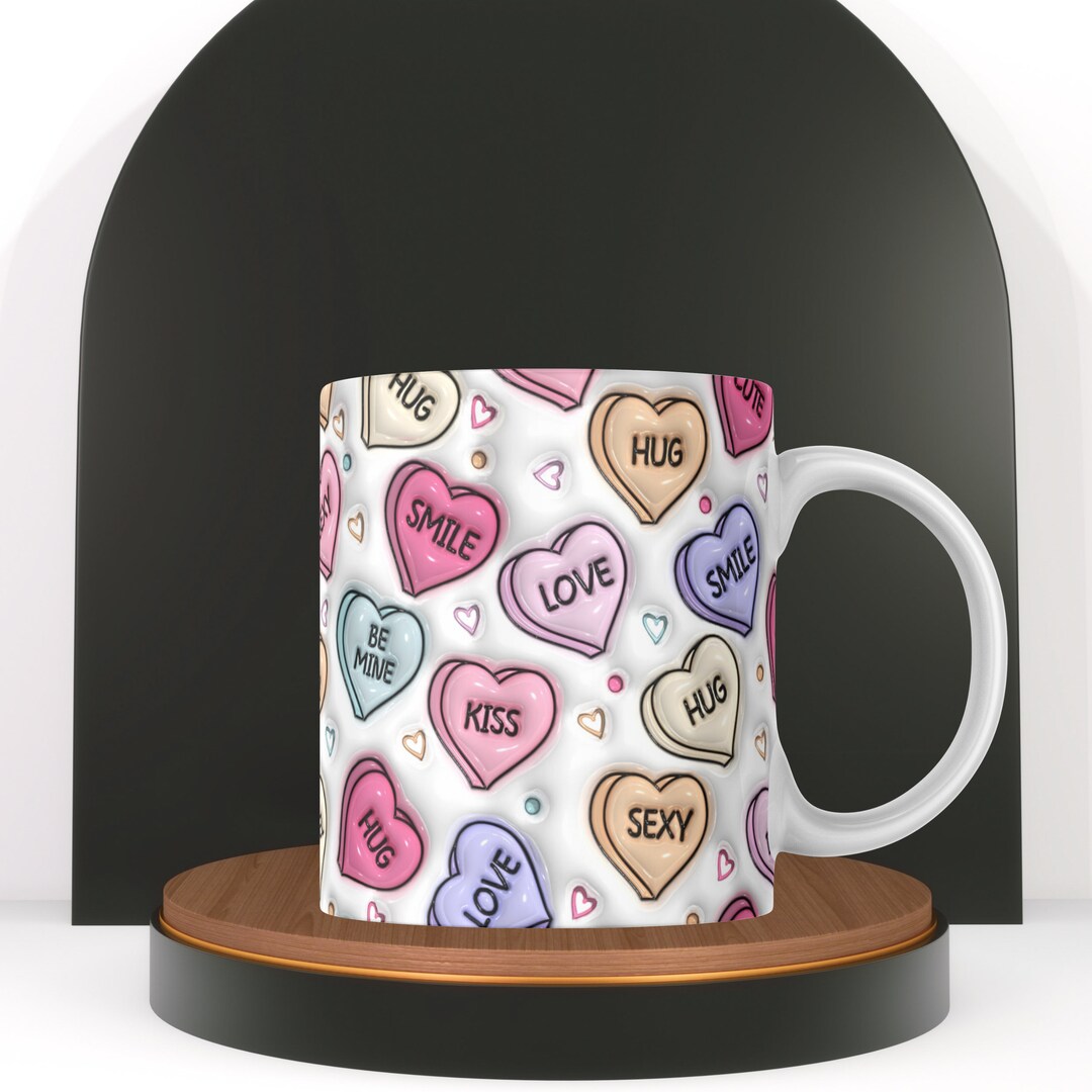 3D Conversation Hearts Mug Wrap, 3D Mug Wrap, Mug Wraps, 11oz, 12oz ...
