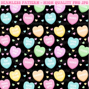 Candy Hearts Seamless Pattern, Valentines Day Seamless Pattern, Repeat ...