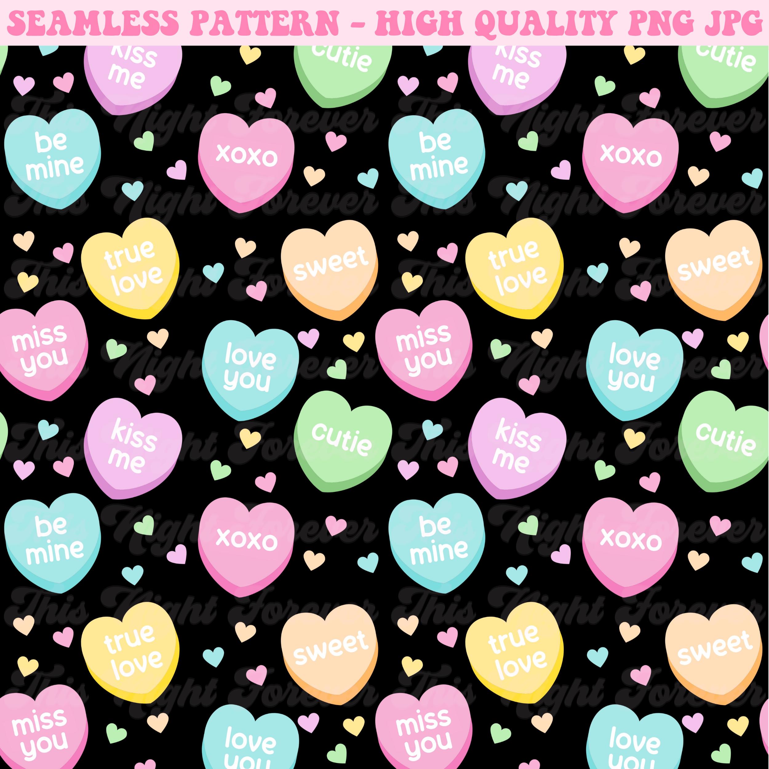 Candy Hearts Seamless Pattern, Valentines Day Seamless Pattern, Repeat ...