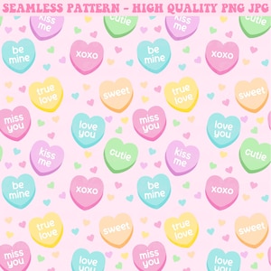 Candy Hearts Seamless Pattern, Valentines Day Seamless Pattern, Repeat ...