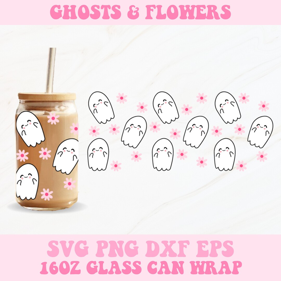 Flower Ghost Glass Can Wrap Svg, Ghost Libbey Wrap Svg, Libbey Glass ...