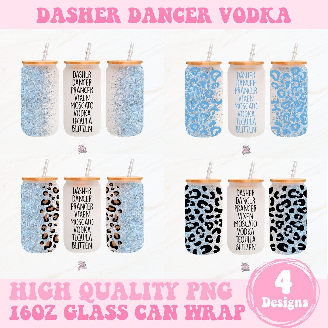 Dasher Dance Prancer Glass Can Wrap Png, Christmas Libbey Wrap, Glitter ...