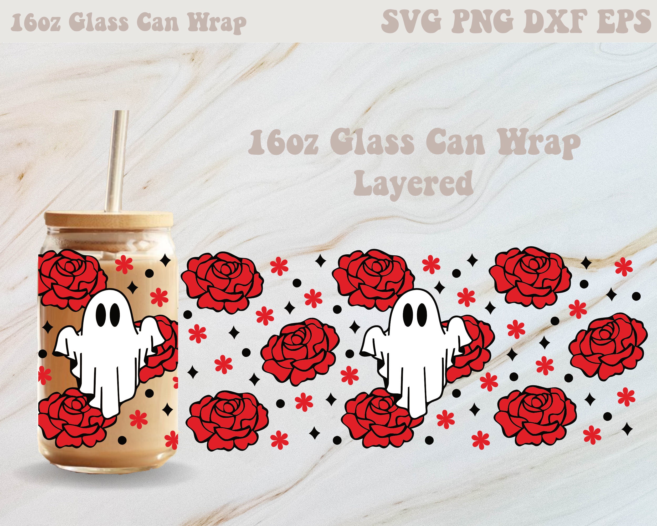 Flowers Ghost Glass Can Wrap Svg Halloween Libbey Wrap Svg - Etsy