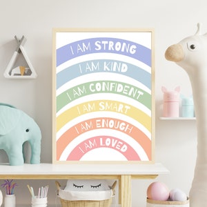 Affirmations for Kids Printable, Rainbow Affirmations Print, Printable ...