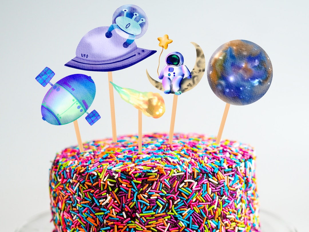 Printable Space Cake Topper, Space Centerpieces, Space Birthday Party ...