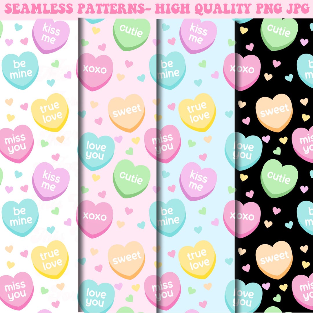 Candy Hearts Seamless Pattern, Valentines Day Seamless Pattern, Repeat ...