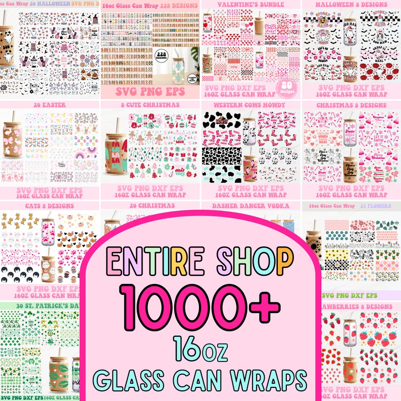 SVG & PNG Mega Bundle for Cricut, 16oz Glass Can Wraps, Tumbler Wrap ...