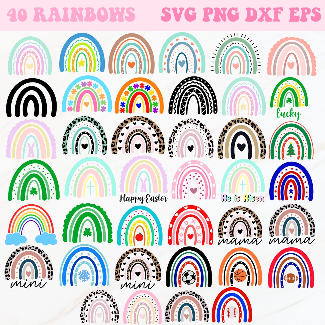 Boho Rainbow SVG Bundle, Rainbow Svg, Rainbow Png, Rainbow Clipart ...