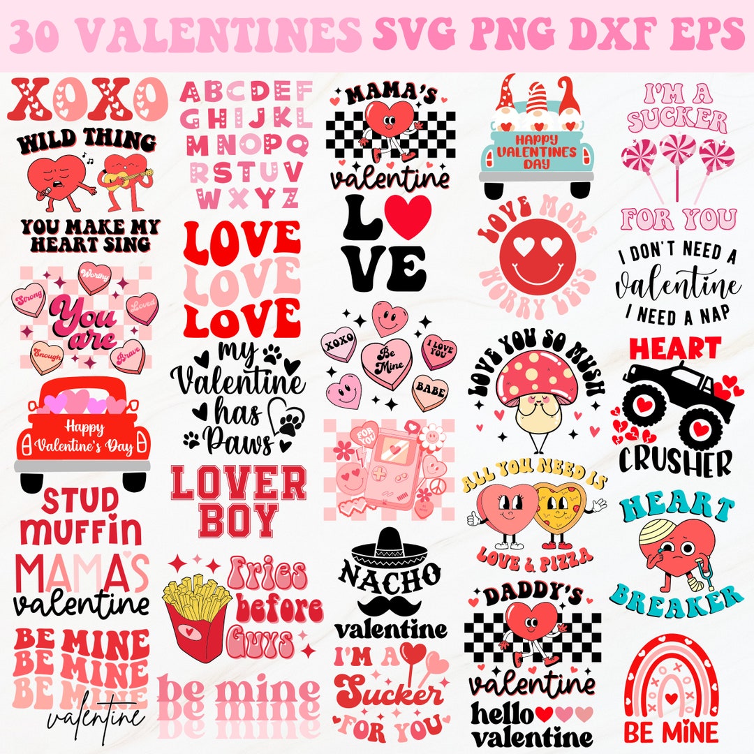 Valentines SVG Bundle, Retro Valentine Designs Svg, Valentine Shirts ...