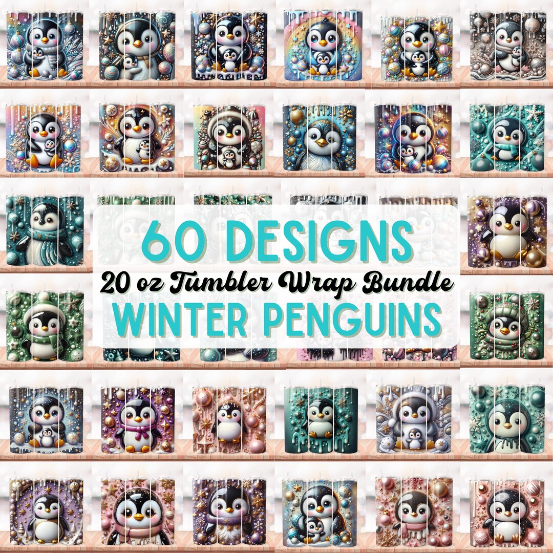 3D Christmas Penguins Tumbler Wrap, Christmas Sublimation Wrap, Penguins Png, 20oz Tumbler Wrap ...