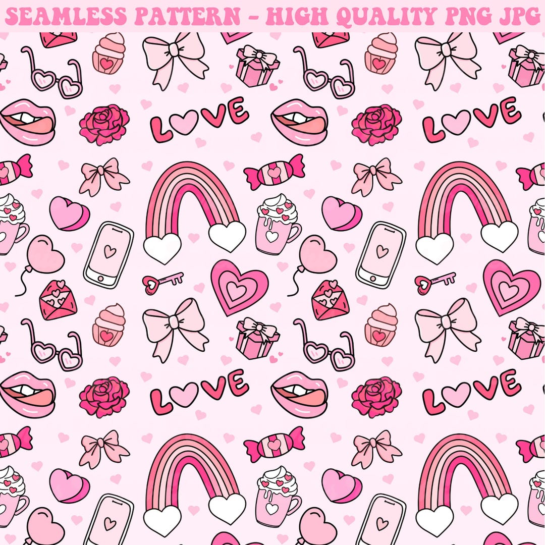 Valentines Girly Seamless Pattern, Valentines Day Seamless Pattern ...