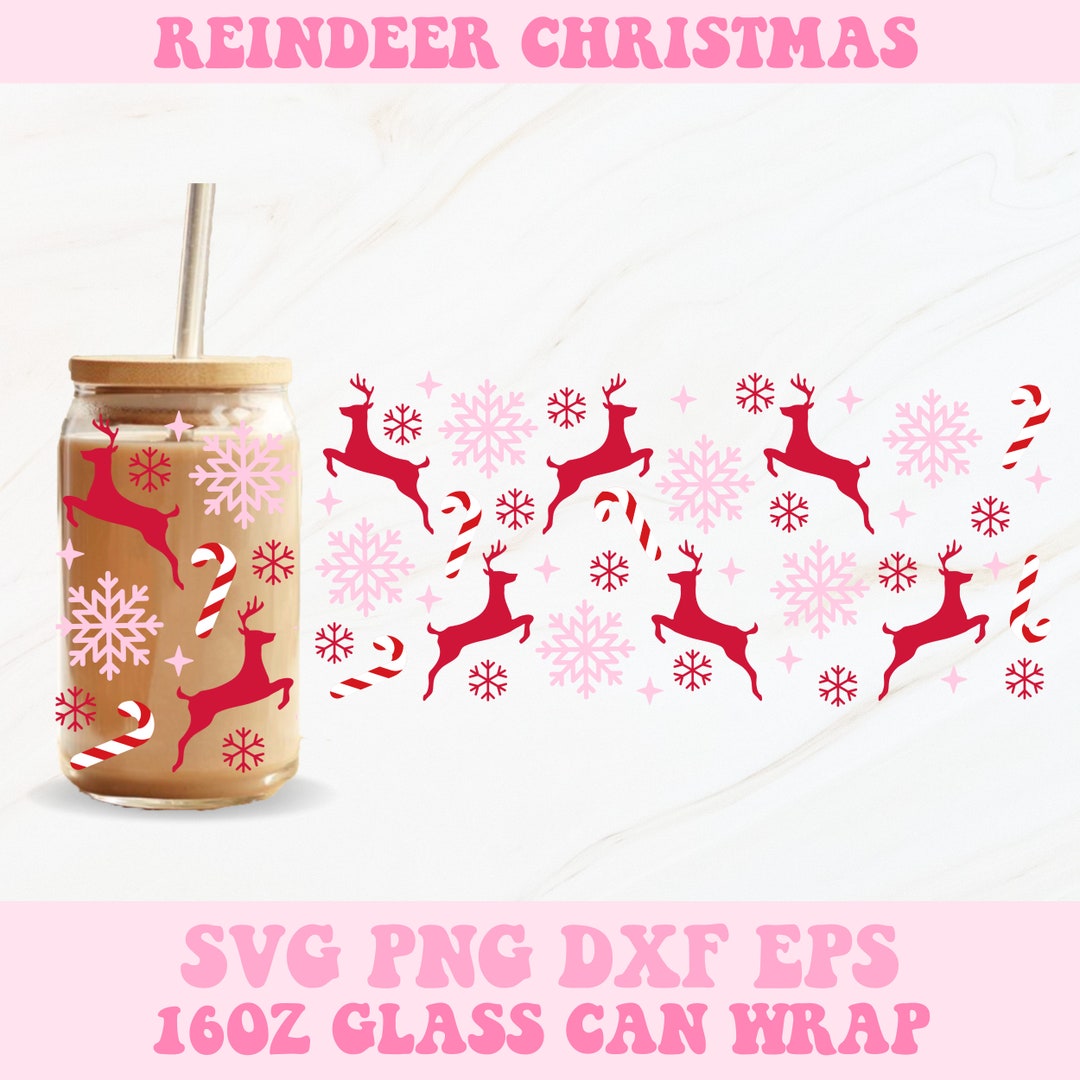 Reindeer Svg, 16oz Glass Can Wrap Svg, Christmas Glass Can Svg, Libbey ...