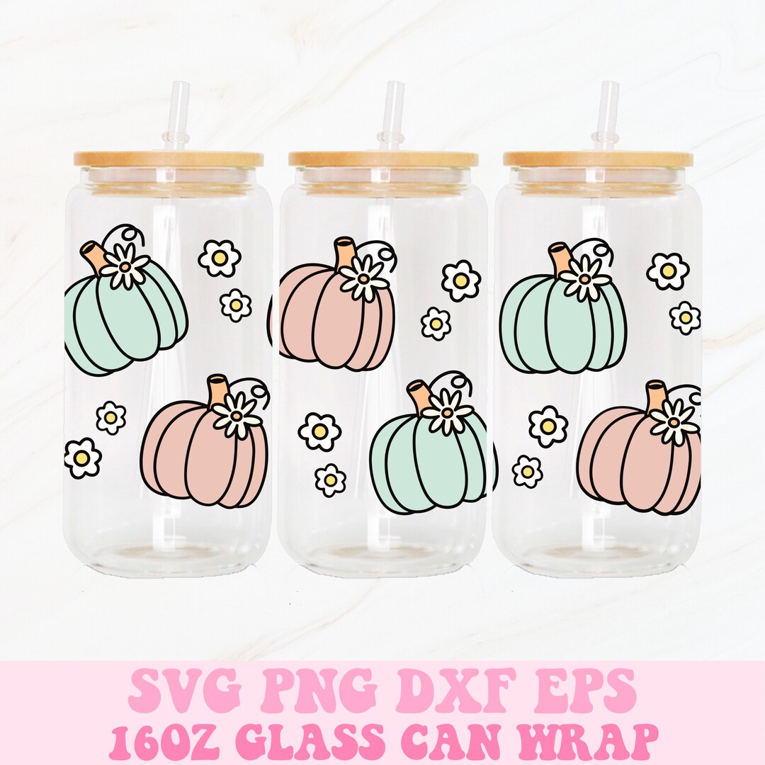 Daisy Pumpkins Glass Can Svg, Libbey Wrap Svg, Libby Glass Wrap Svg ...