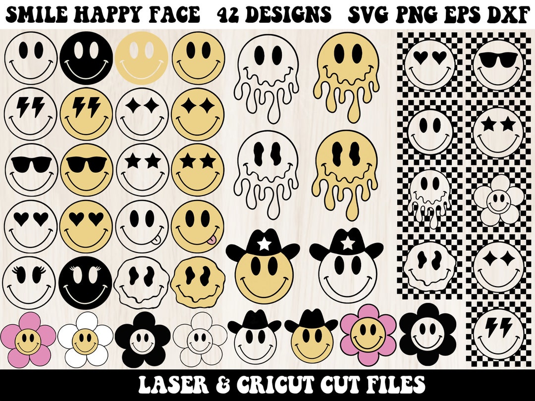 Happy Face Svg, Smiley Face Svg, Smiley Svg, Dripping Smile Svg, Retro ...