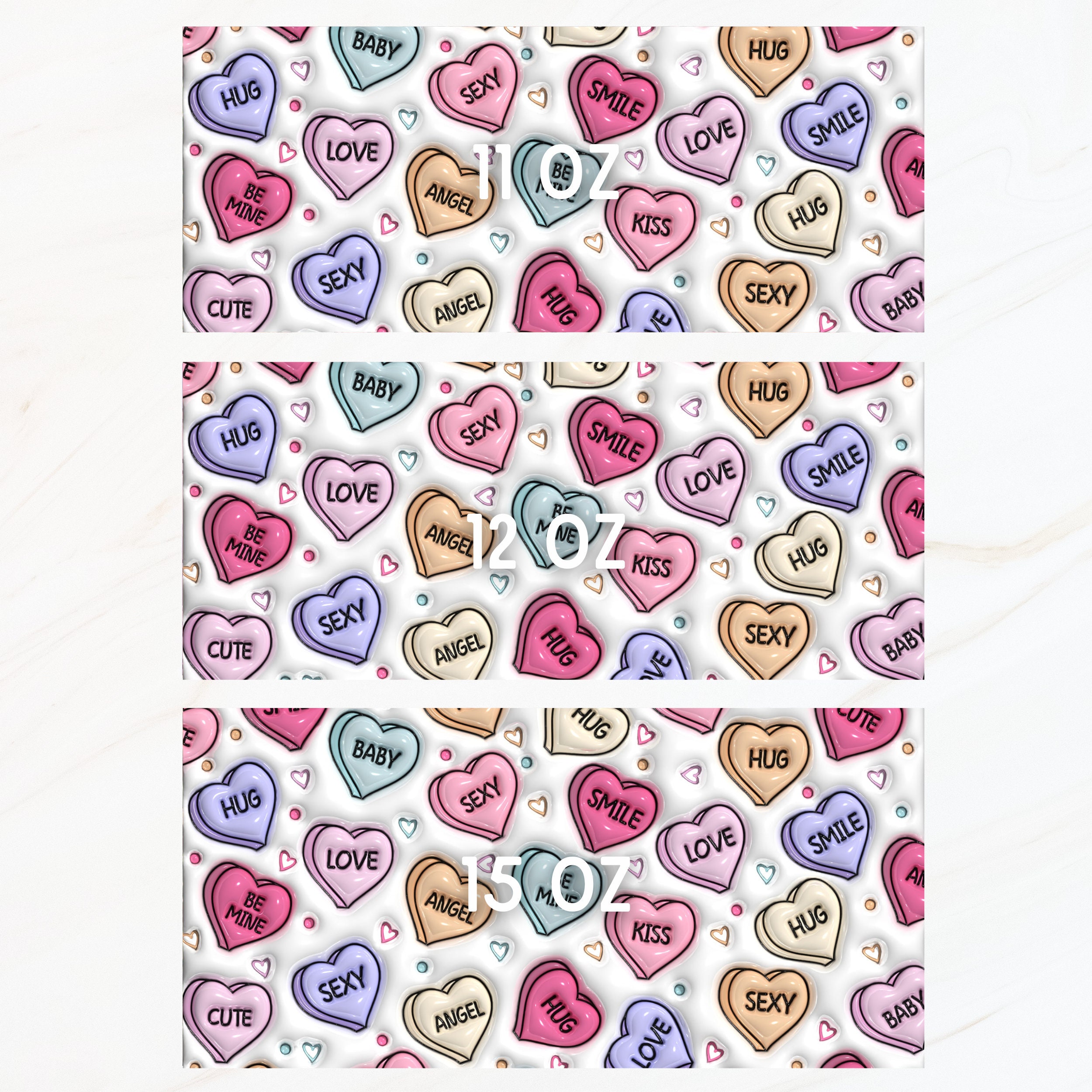 3D Conversation Hearts Mug Wrap, 3D Mug Wrap, Mug Wraps, 11oz, 12oz ...