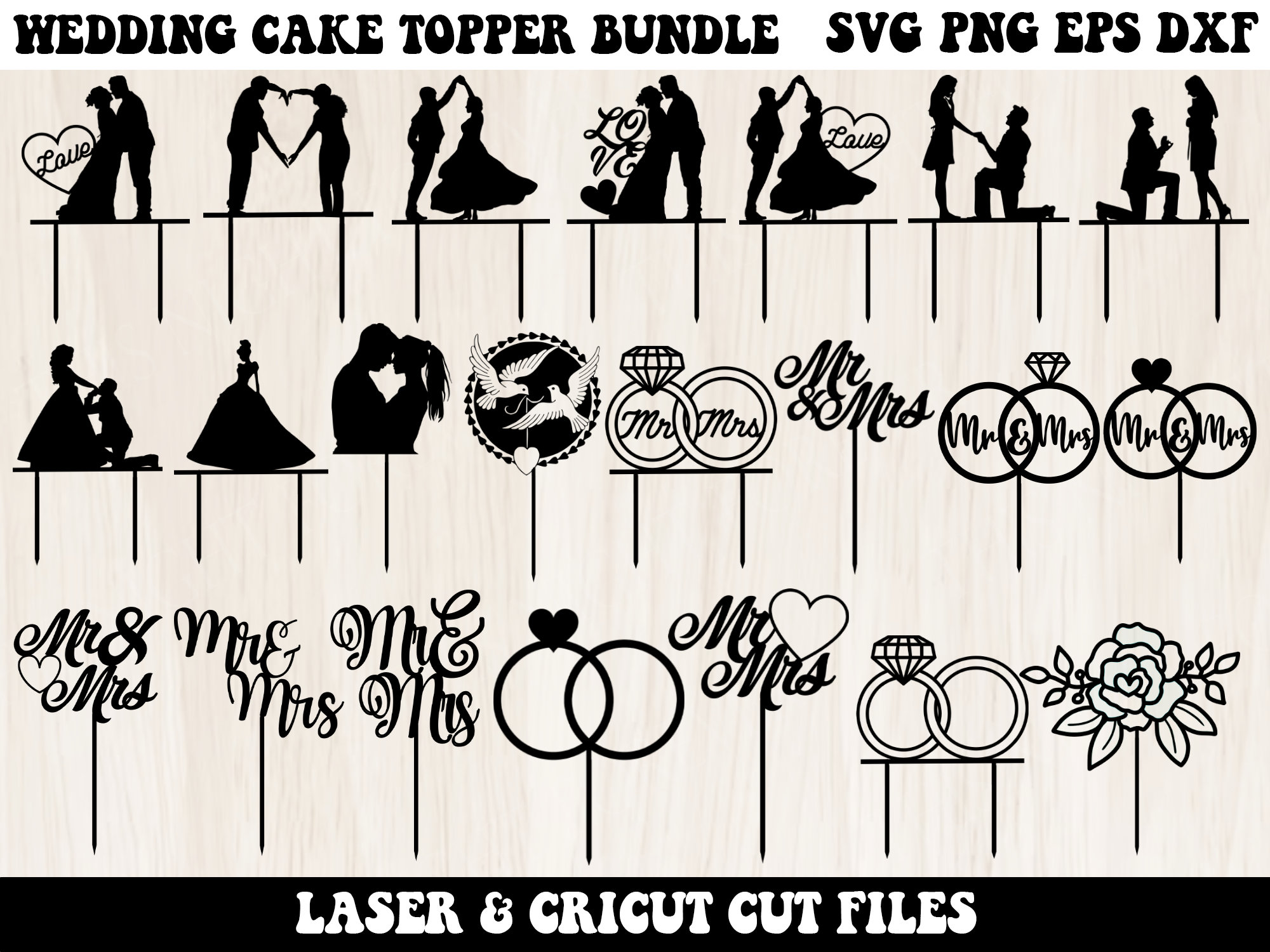 Wedding Cake Topper SVG Bundle, Wedding Cake Svg, Cake Topper Svg ...