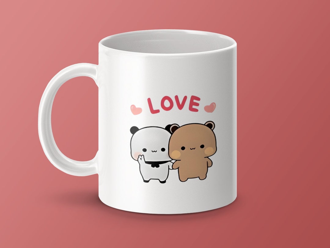 Cute Dudu and Bubu Hug Love Mug, Adorable Animal Coffee Cup, Kawaii ...