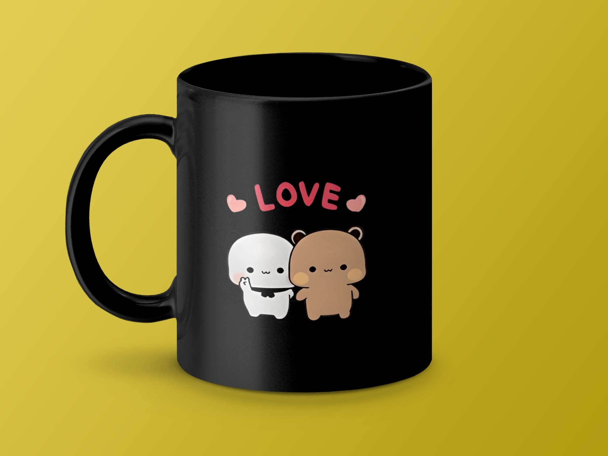 Cute Dudu and Bubu Hug Love Mug, Adorable Animal Coffee Cup, Kawaii ...