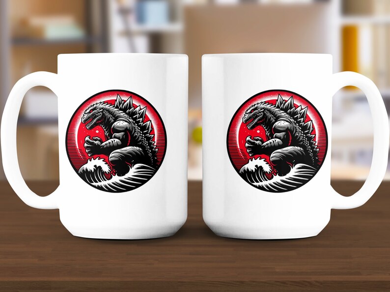 Surfing Burning Kaiju Godzilla Earth Aesthetic Coffee Cup for Godzilla ...