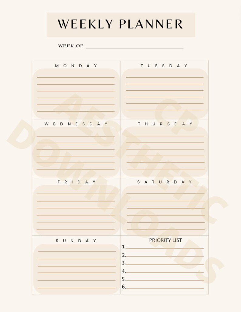 Weekly Planner Printable, Instant Download, Minimal Productivity ...