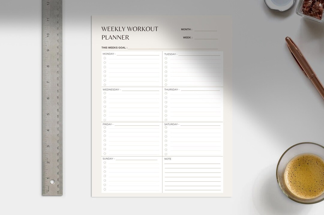 Weekly Workout Planner Printable, Instant Download, Minimal ...