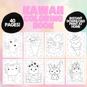 Easy Cute Kawaii Coloring Book for Kids Teens Adults, Easy Coloring ...