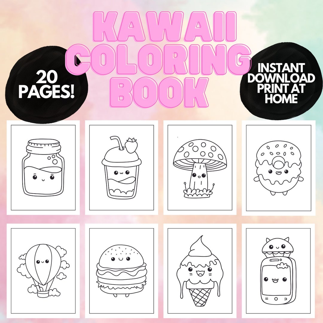 Easy Cute Kawaii Coloring Book for Kids Teens Adults, Easy Coloring ...