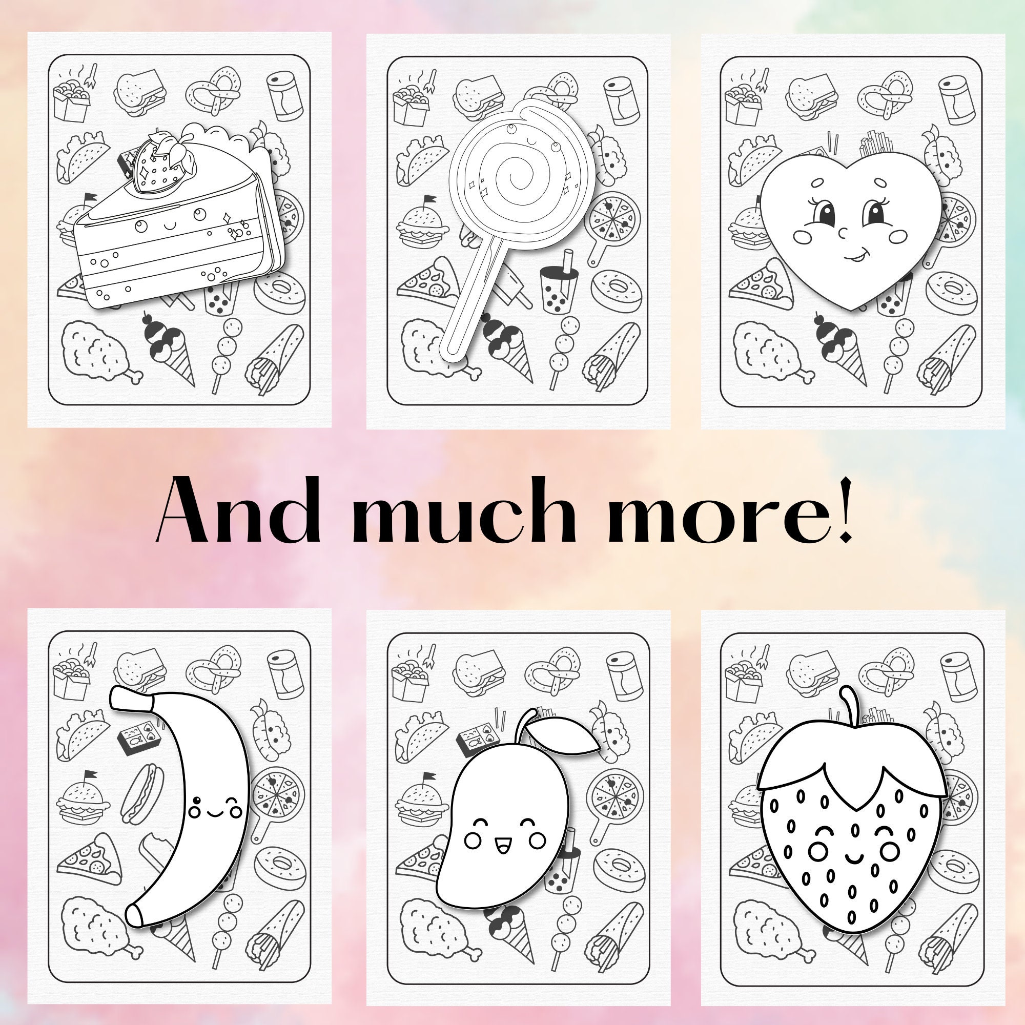 Cute Kawaii Food Coloring Book for Kids Teens Adults, Coloring Pages ...