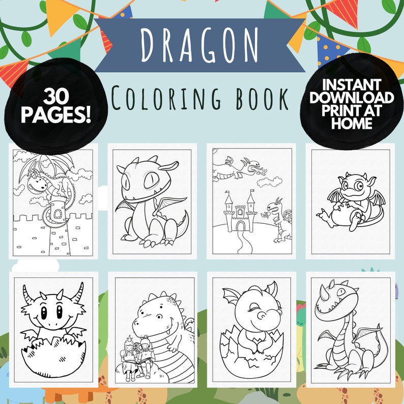 Cute Dragon Coloring Pages for Kids and Toddlers Printable - Etsy