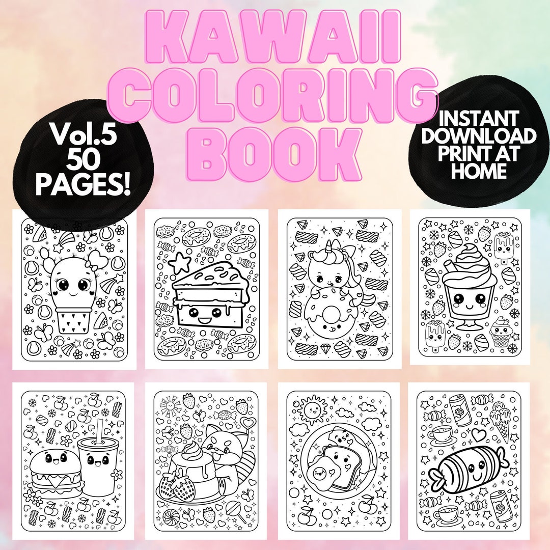 Cute Kawaii Coloring Book for Kids Teens Adults, Coloring Pages for ...
