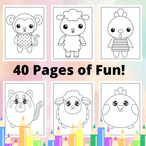 Cute Animal Coloring Pages for Kids, 40 Printable Coloring Farm Animal ...