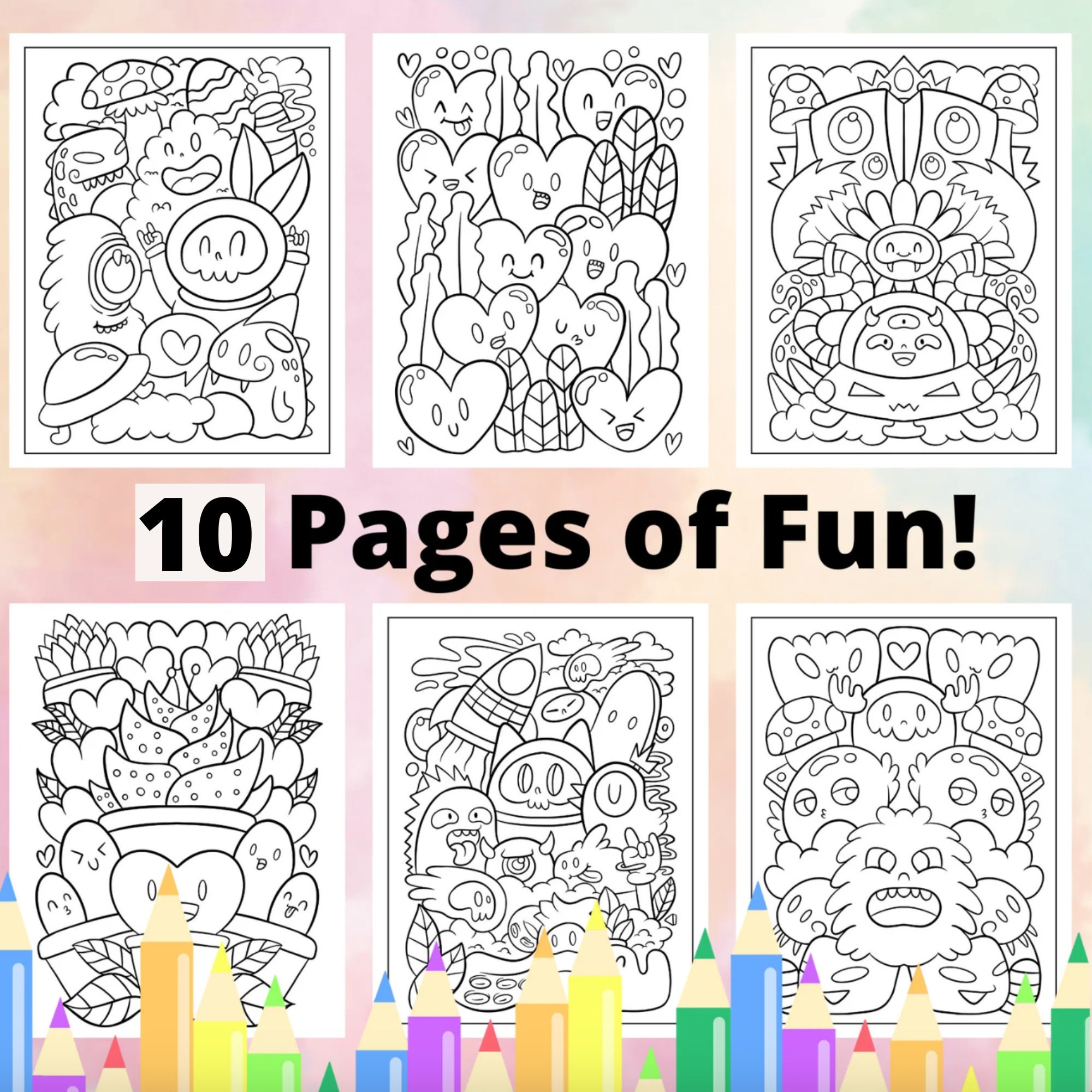Doodle Coloring Pages for Kids Teens Adults, Printable Doodle Coloring ...