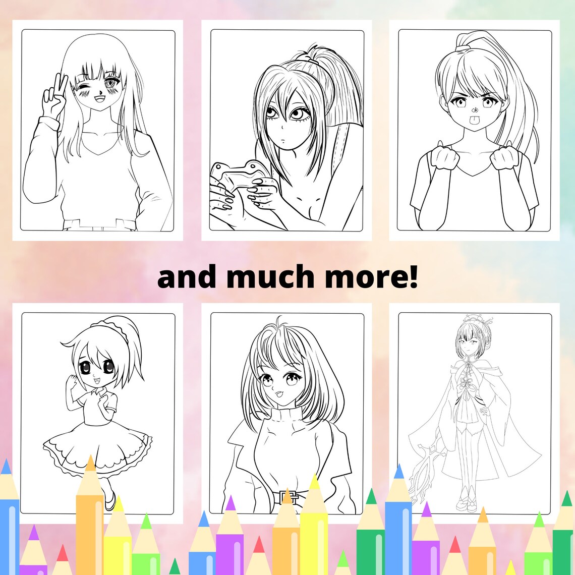 Anime Girls Coloring Book for Kids Teens Adults, Printable Anime Girls ...