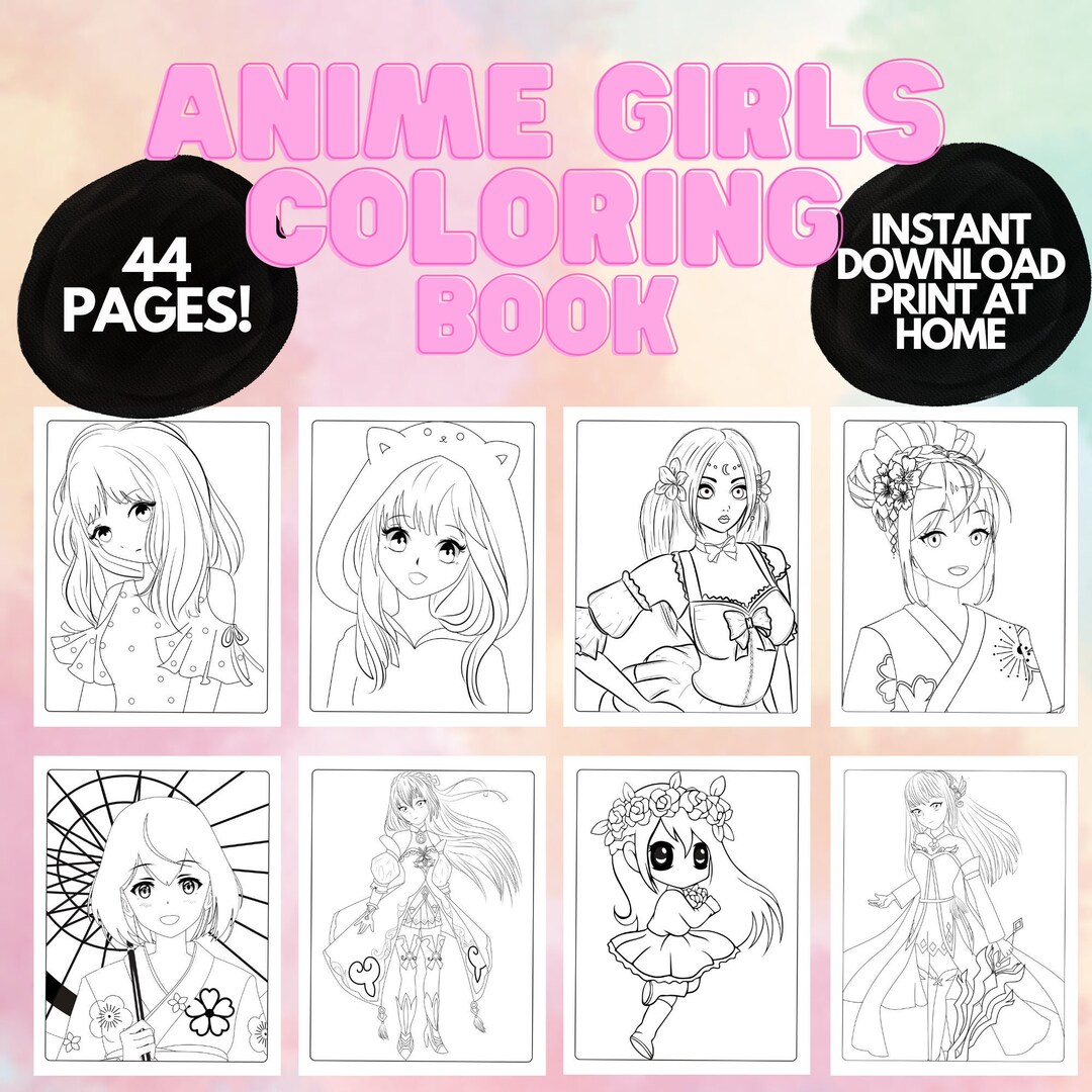 Anime Girls Coloring Book for Kids Teens Adults, Printable Anime Girls ...