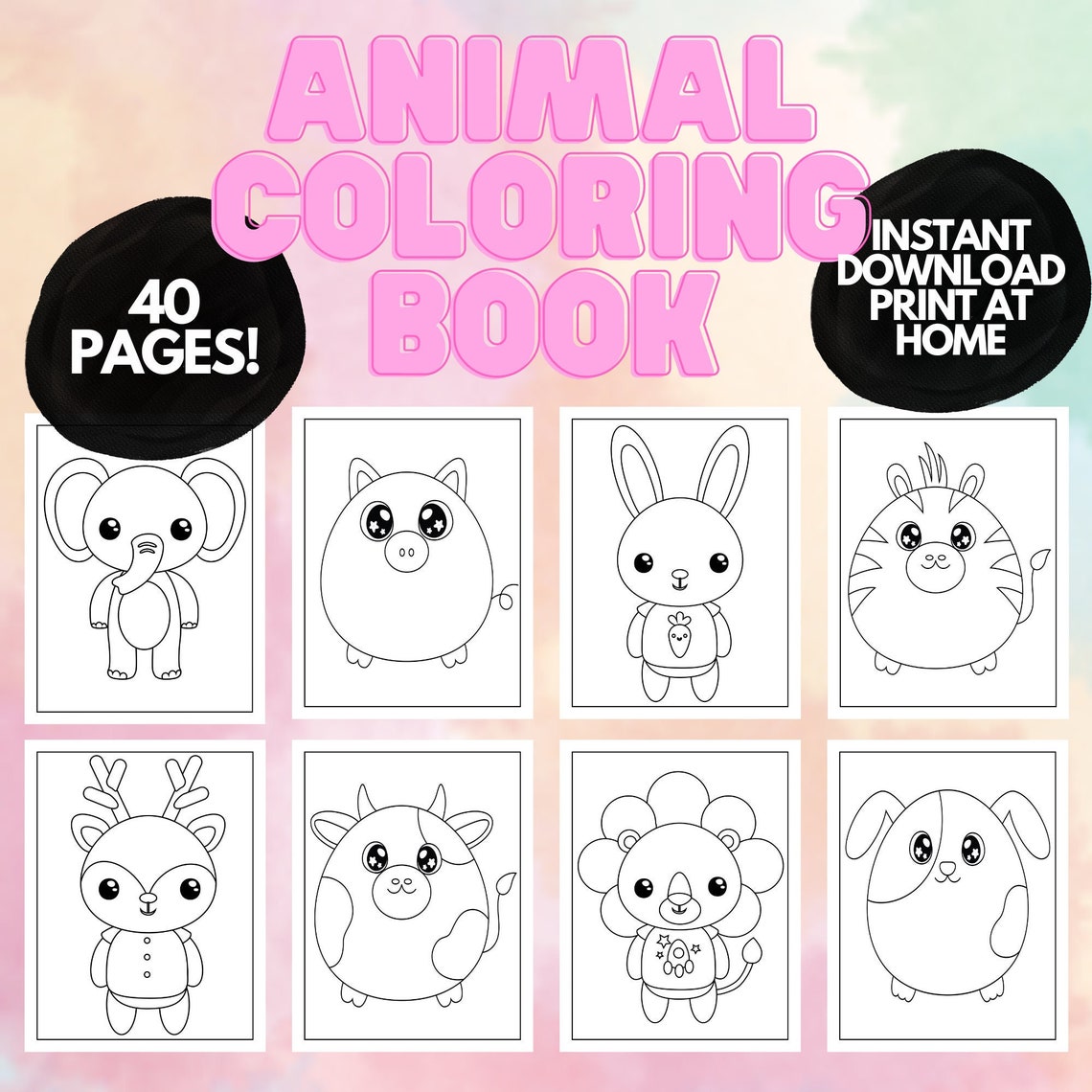 Cute Animal Coloring Pages for Kids, 40 Printable Coloring Farm Animal ...